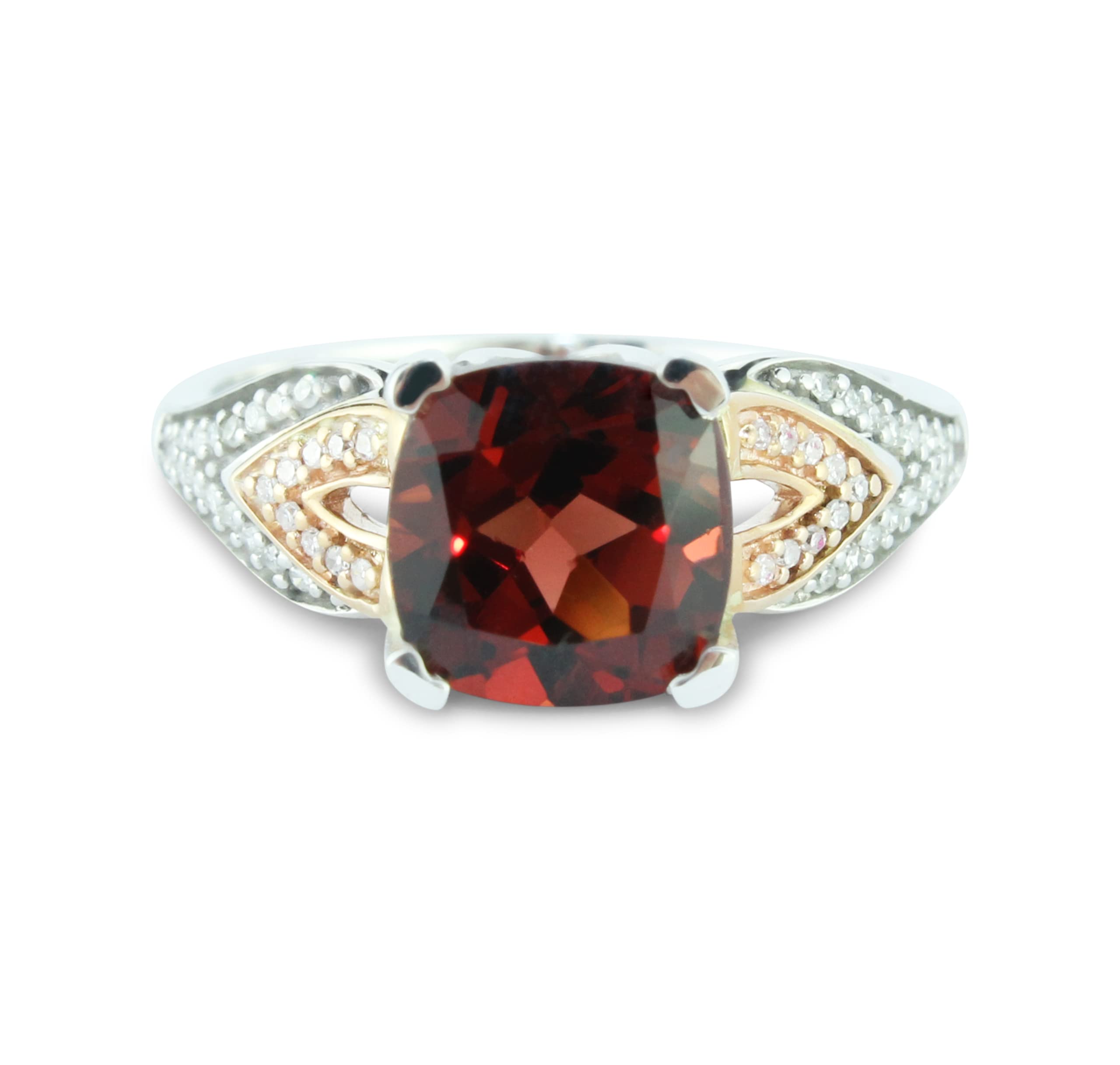 Belantina Heartland By Beverley Mitchell .925 Sterling Silver 6mm Cushion Cut Burgundy Garnet & Lab-Created White Sapphire Scalloped Statement Ring - Size 8