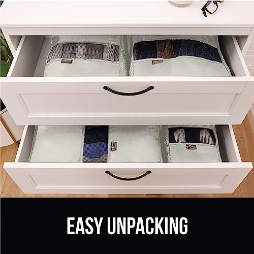 Gorilla Grip 6 Piece Packing Cubes Set, Compression Space Saving Organizers for Suitcases and Luggage, Mesh Window Bags, Travel Essentials for Carry On, Clothes and Shoes, Cube with Zipper, White