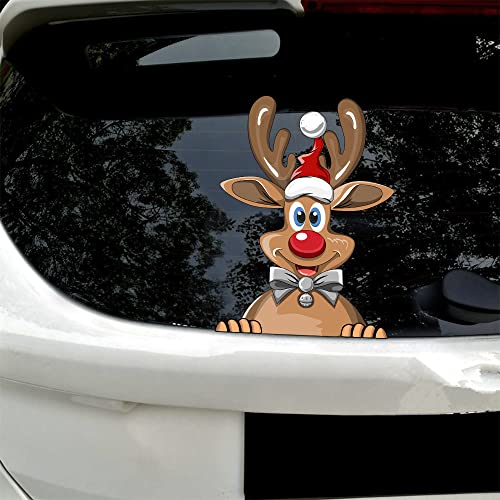 Dreothy Christmas Decor Reindeer Peeking Sticker, Car Window Decals Vinyl Waterproof Stickers for Cars Truck SUV Laptop Bumper Car Stickers and Decals (Christmas Reindeer)