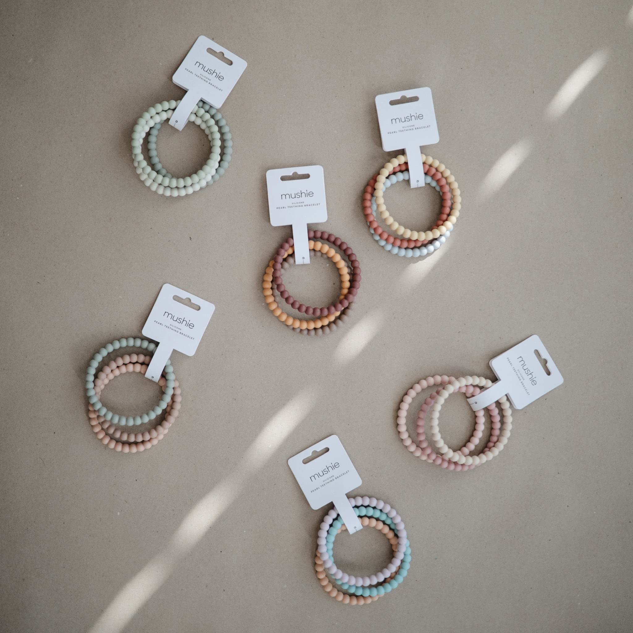 mushie Pearl Teether Bracelet | 3-Pack (Clary Sage/Tuscany/Desert Sand)