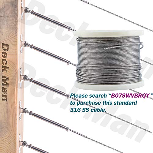 Deck Man T316-Stainless Steel Adjustable Angle 1/8" Cable Railing Kit/Hardware for Wood Post,Marine Grade (30 Pack)