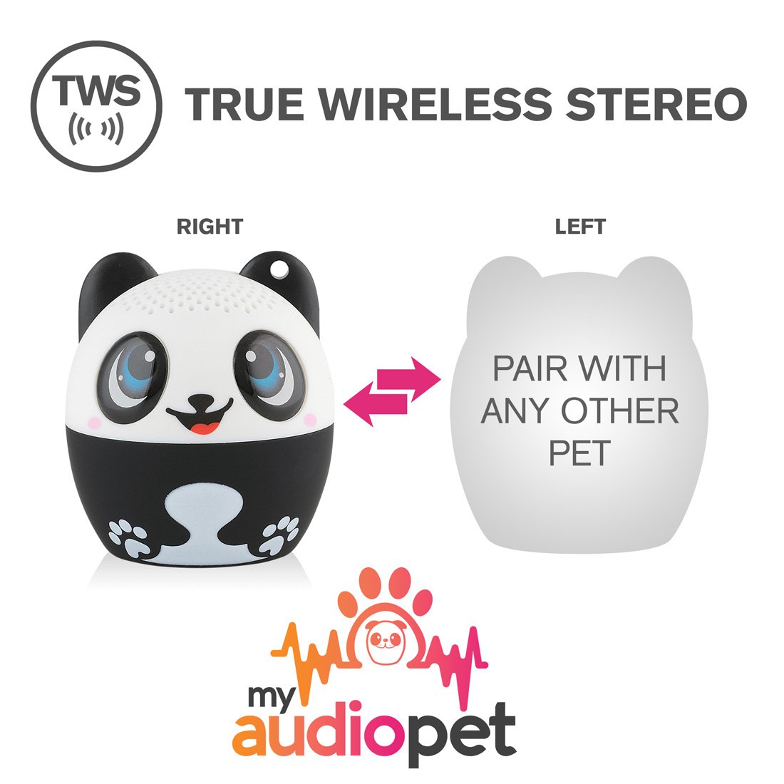 My Audio Pet Mini Bluetooth Animal Wireless Speaker for Kids of All Ages - True Wireless Stereo β Pair with Another TWS Pet for Powerful Rich Room-Filling Sound (Pandamonium)