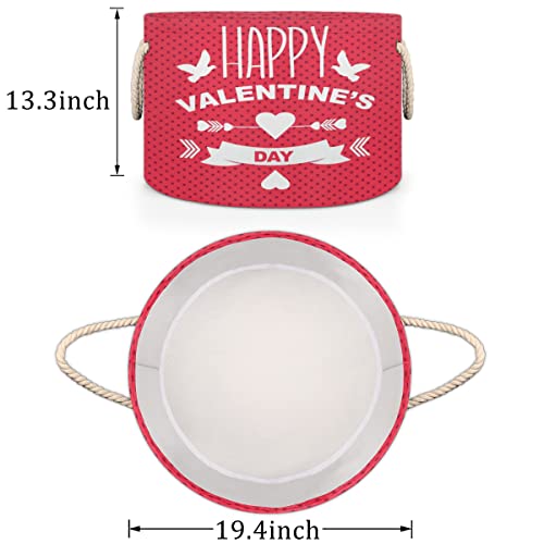 Valentines Day Pattern (2) Large Round Baskets for Storage Laundry Baskets with Handles Blanket Storage Basket for Bathroom Shelves Bins for Organizing Nursery Hamper Girl Boy