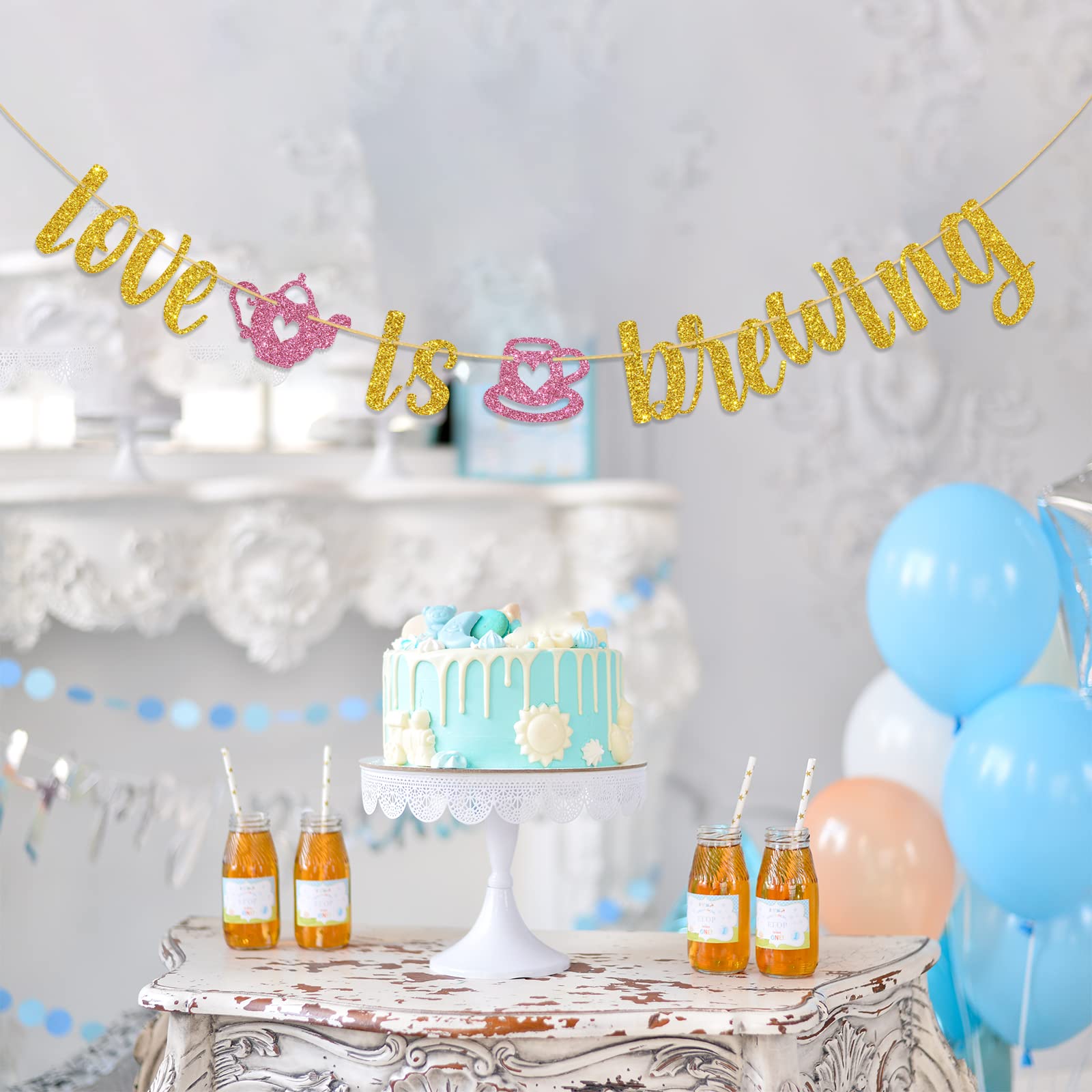 Dalaber Love is Brewing Banner for Wedding/Engagement/Bridal Shower/Bachelorette Tea Coffee Bar Decoration, Table Bunting Banner Sign Party Decorations