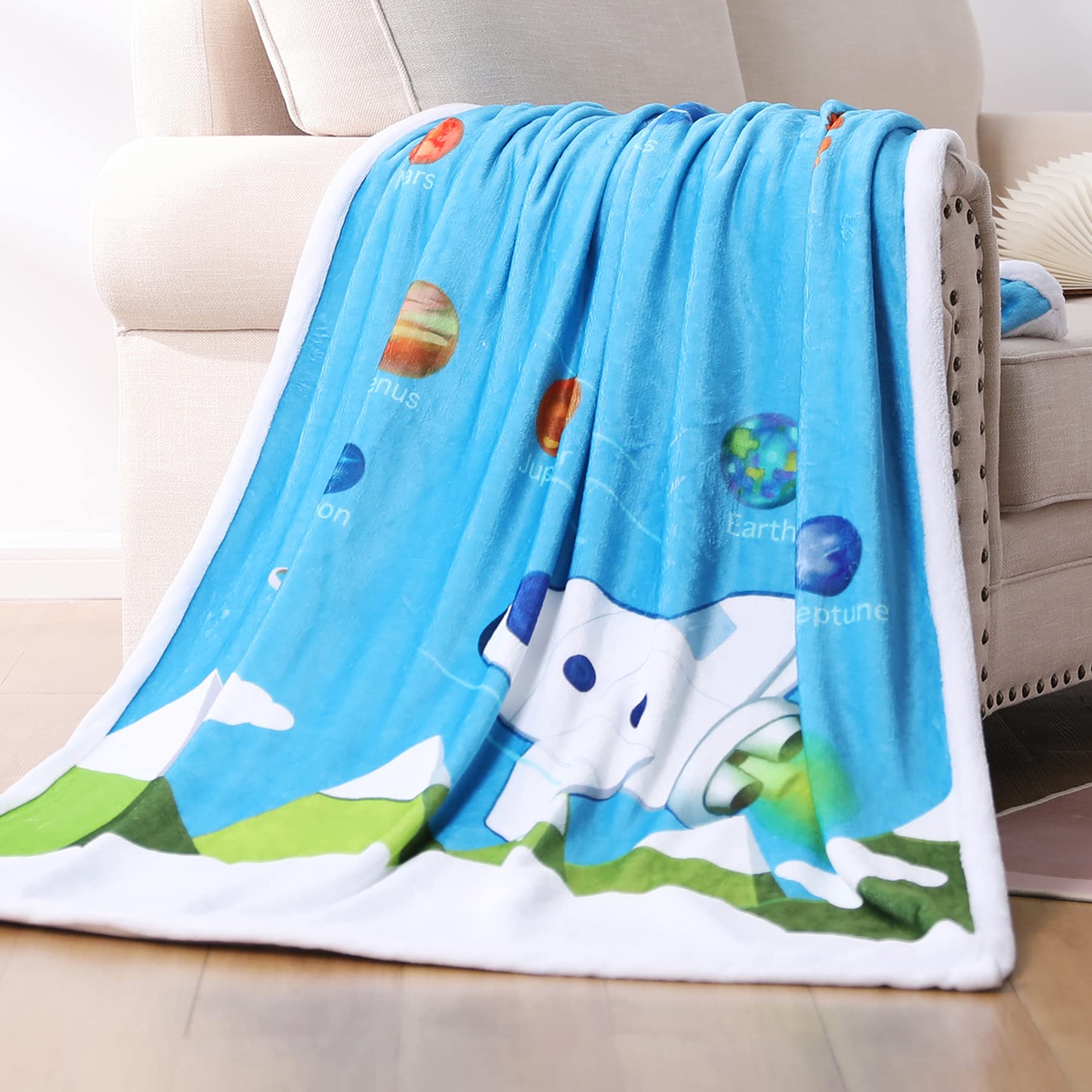 Famitile Astronaut Blanket Rocket Throw Blanket Gifts for Kids Boys Planets Spaceship Blankets (Coffee Brown, 50"x 60")