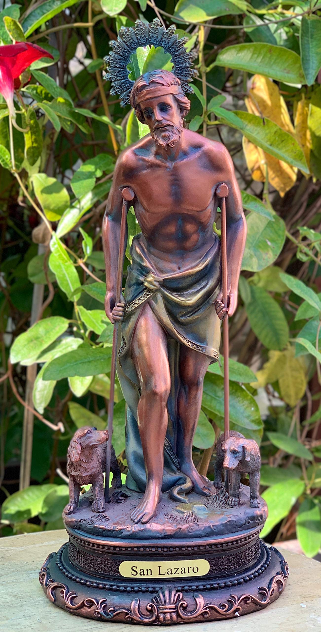 San Lazaro Statue 13" Inch Saint Lazarus Saint Religious Figure Copper Color