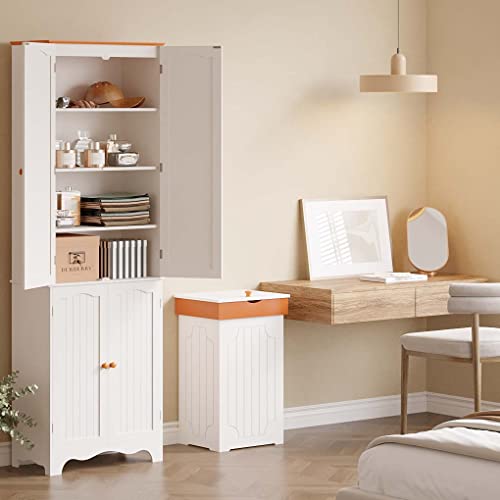Function Home Trash Can Cabinet, 23 Gallon Kitchen Garbage Can, Wooden Recycling Trash Bin, Freestanding Dog Proof Trash Can, Farmhouse Trash Cabinet with Lid for Home Kitchen Bathroom, White