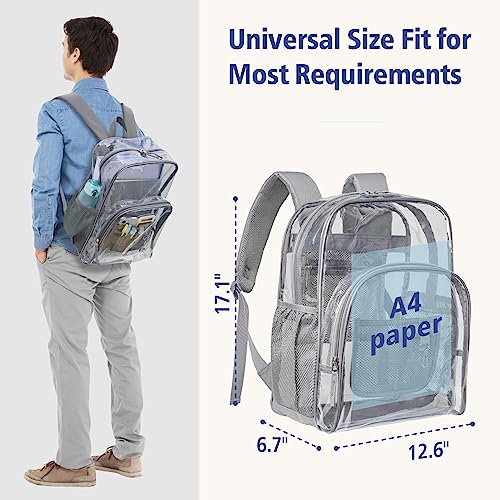 F-color Clear Backpack Heavy Duty - Large Clear Backpacks for School PVC Transparent Clear Bookbag for Work, Security, Stadium, Travel, Women, Men, Grey