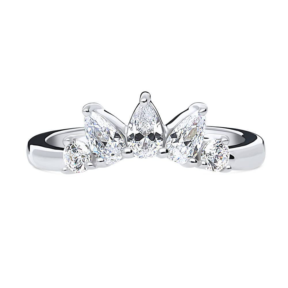 BERRICLE Sterling Silver 5-Stone Wedding Rings Cubic Zirconia CZ Wishbone Curved Band for Women, Rhodium Plated Size 8