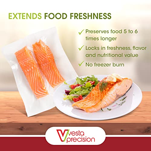 Vacuum Seal Pouches by Vesta Precision | Clear and Embossed Vacuum Sealer Bags | Liquid Block | 25 Vacuum Bags per Box (8x12)