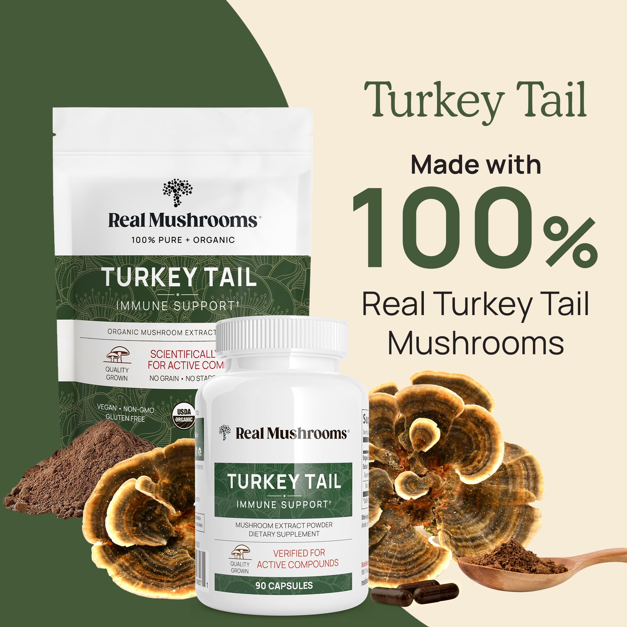 Real Mushrooms Turkey Tail (45g) and 5 Defenders (45g) Mushroom Extract Powder Bundle - Mushroom Supplement for Immune Strength - Vegan, Non-GMO Immunity Supplement