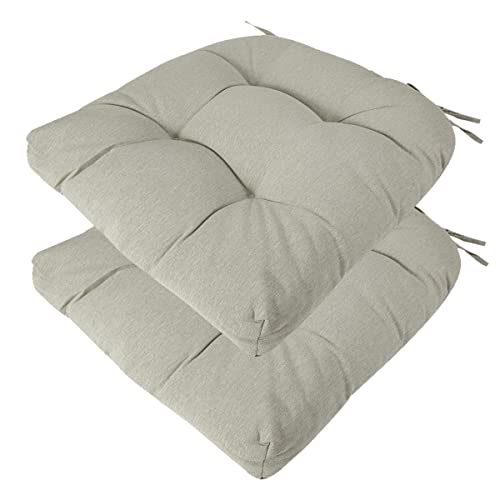 FUNHOME All Weather Patio Furniture Tufted Seat Cushion with Tie,19" x 19",Pack of 2,Waterproof Patio Chair Pads for Garden Patio Outdoor Decor-Light Brown