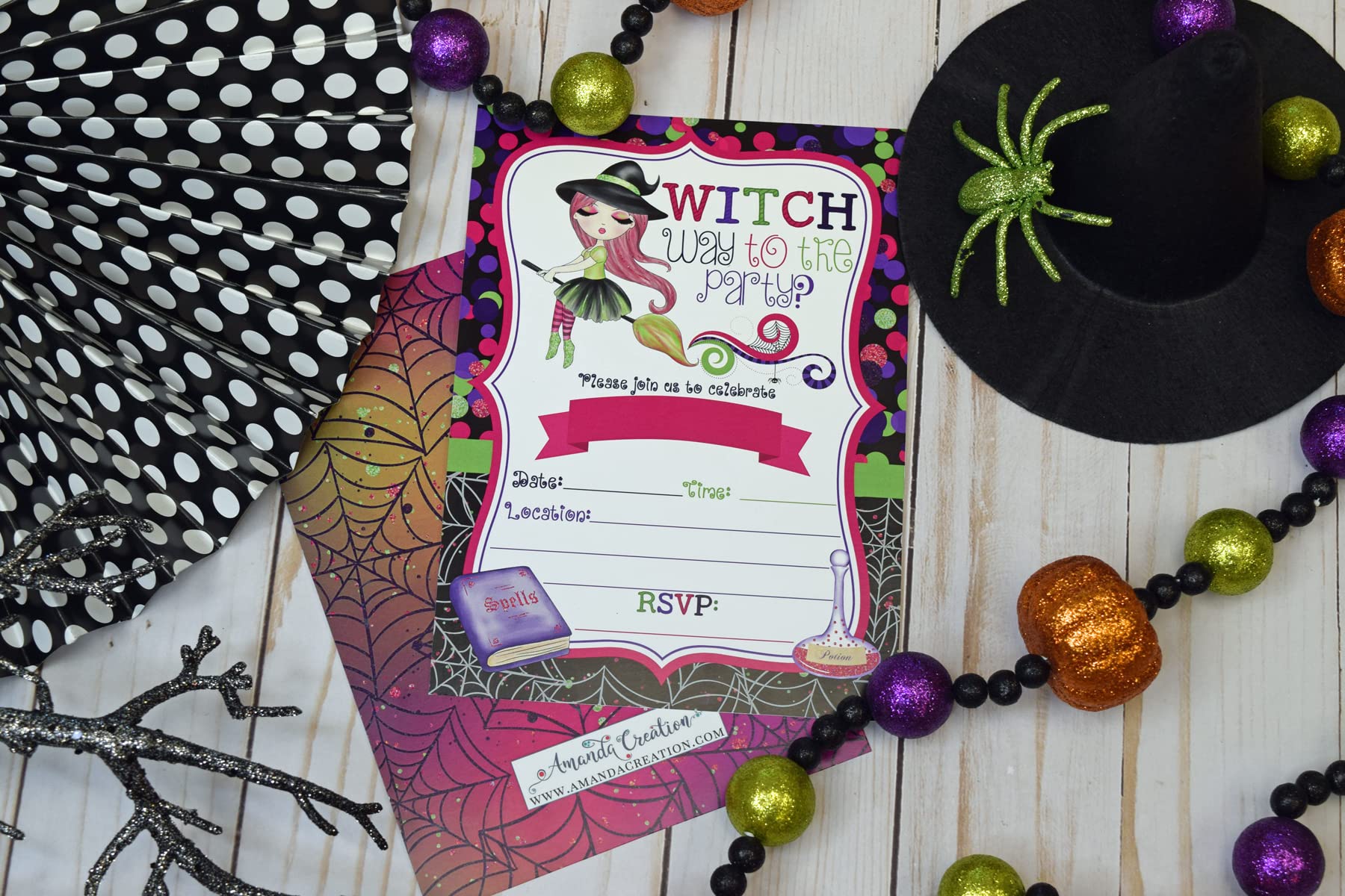 Fancy Halloween Witch Halloween Birthday Party Invitations, 20 5x7 Fill In Cards with Twenty White Envelopes by AmandaCreation