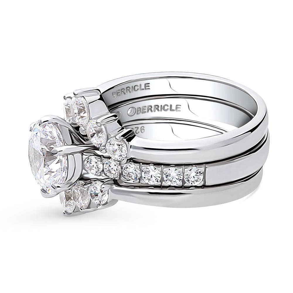 BERRICLE Sterling Silver 5-Stone Wedding Engagement Rings Cubic Zirconia CZ Solitaire Ring Set for Women, Rhodium Plated Size 6