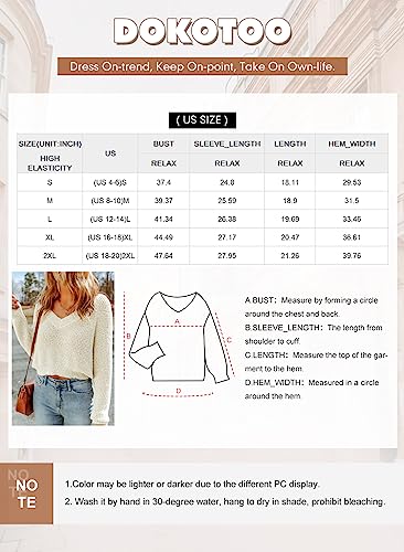 Dokotoo Solid V Neck Cropped Sweaters for Women Fall Casual Long Sleeve Knitted Pullover Jumper Tops Red Medium