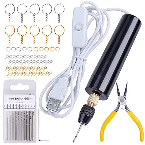 LET'S RESIN Electric Resin Drill, 74Pcs Hand Drill Resin Supplies with 3-Jaw Clamp-Applicable to A Larger Drilling Range (0-3mm), Grip Nose Pliers, Keychain Making Kit, Resin Tools for Resin Art