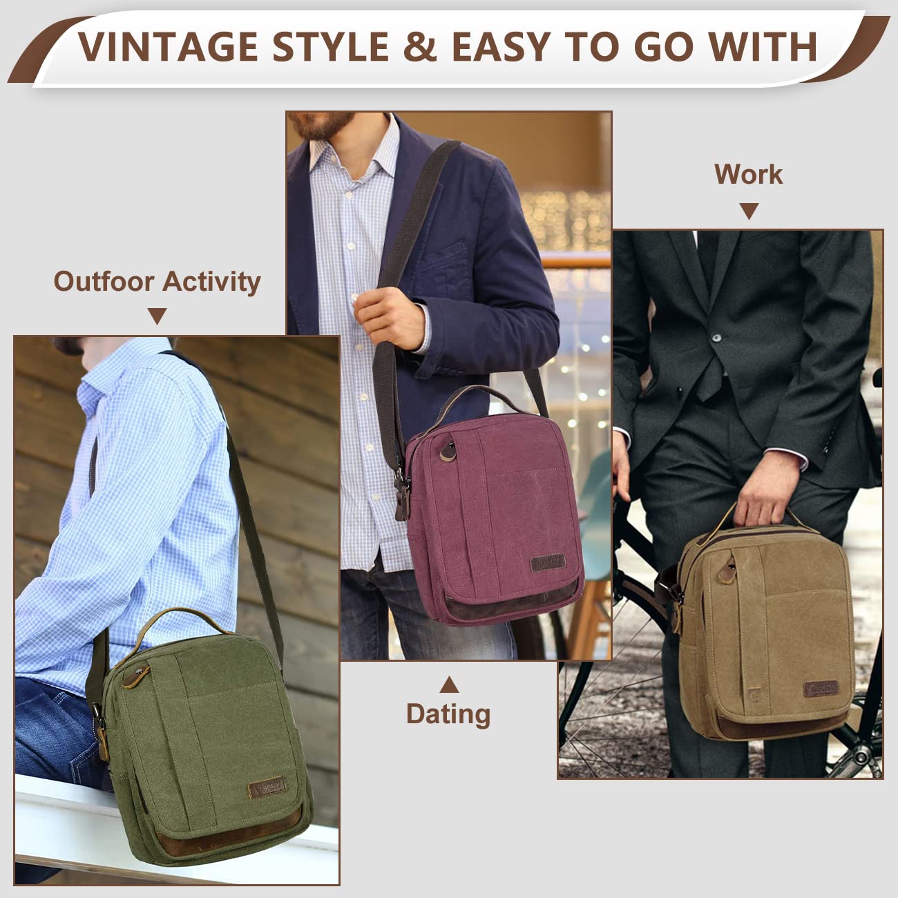 VASCHY Messenger Bag Small, Canvas Water Resistant Crossbody Shoulder Bag Purse for Women/Ladies Burgundy