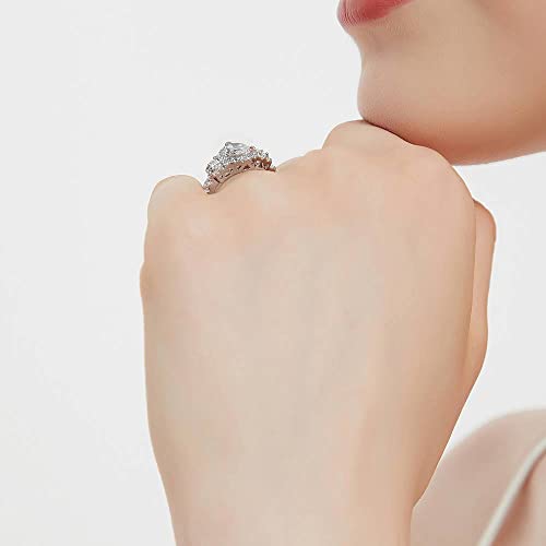 BERRICLE Sterling Silver 3-Stone Wedding Engagement Rings Pear Cut Cubic Zirconia CZ Halo Ring for Women, Rhodium Plated Size 7