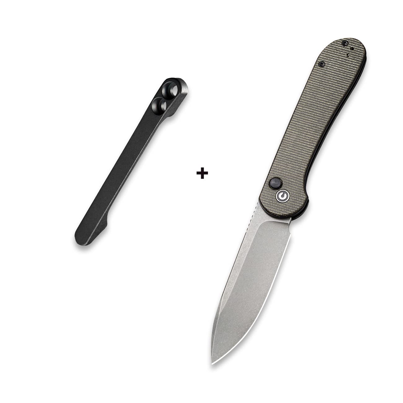 CIVIVI Button Lock Elementum Bundled Titanium Pocket Clip, Great EDC Knife Set