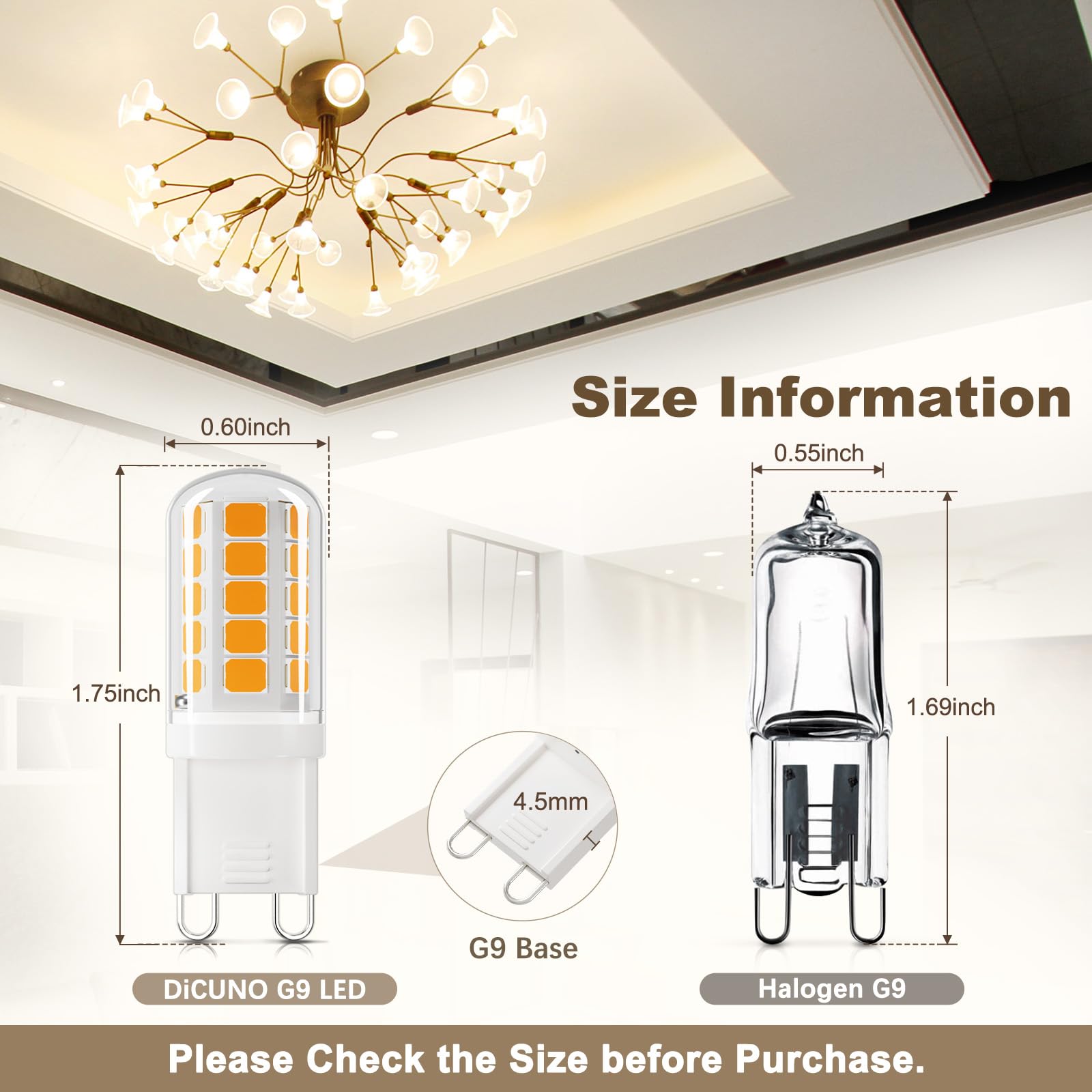 DiCUNO G9 LED Bulb 40W Equivalent, 4W, Warm White 3000K, 400LM, G9 Bi-pin LED Bulbs for Chandelier Light, Non-dimmable, G9 Halogen Bulb Replacement for Pendant Light, Home Lighting, Pack of 6