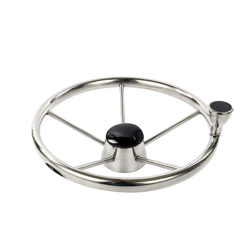 Boat Steering Wheel 5 Spoke 13.5 inch Stainless Steel with Knob and Cap Destroyer Style Marine 131/2 inch