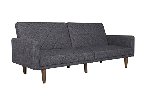 DHP Paxson Convertible Futon Couch Bed with Linen Upholstery and Wood Legs - Grey, Twin