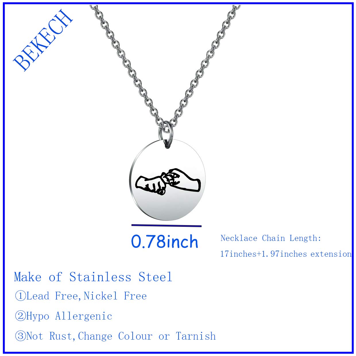 BEKECH ASL Necklace Friendship in Sign Language Charm Pendant Necklace Sign Language Jewelry ASL Friendship Gift ASL BFF Gift