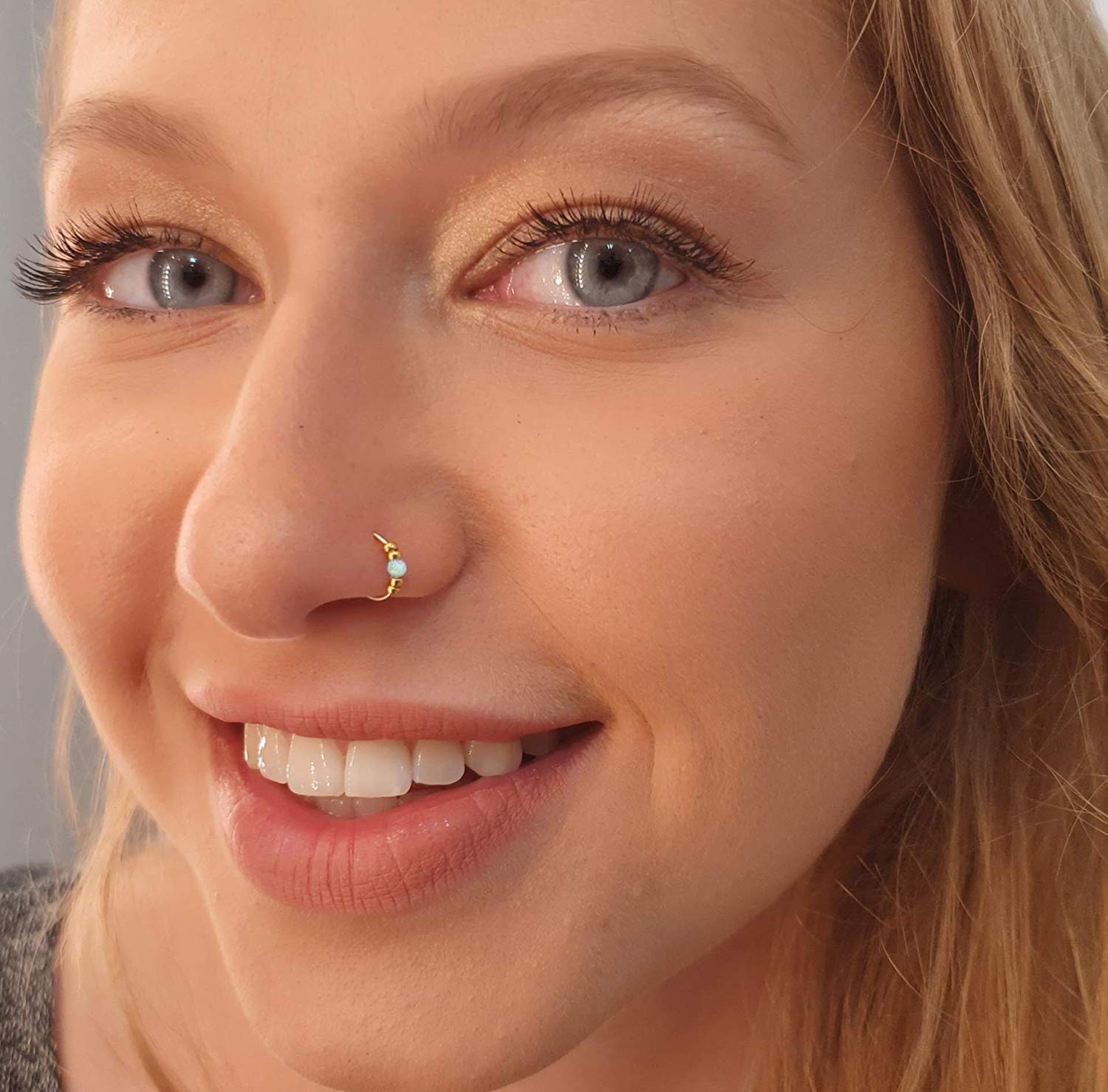 Opal nose ring - Thin 14k Gold Filled Tiny White Opal Nose piercing Hoop - 2 mm White Opal piercing Nose Hoop - 24 gauge very Thin Nose Hoop Tiny Piercings Nose Rings hoop - Delicate nose ring
