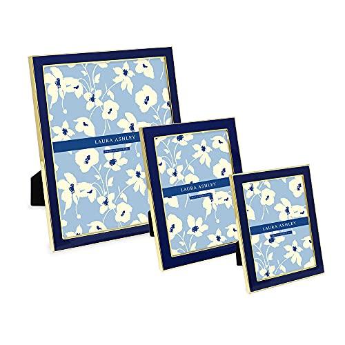 Laura Ashley 5x7 Navy Enamel Picture Frame, Gold Metal Edge with Easel, for Countertop, Counterspace, Tabletop Display, Bookshelf, Desk, Wall Décor, Photo Gallery (5x7, Navy W/Gold)