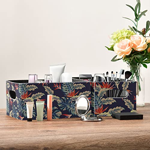 Jungle Night Leaves Storage Basket Felt Storage Bin Collapsible Felt Storage Cloth Baskets Containers Organizer for Kids Bedroom Magazine
