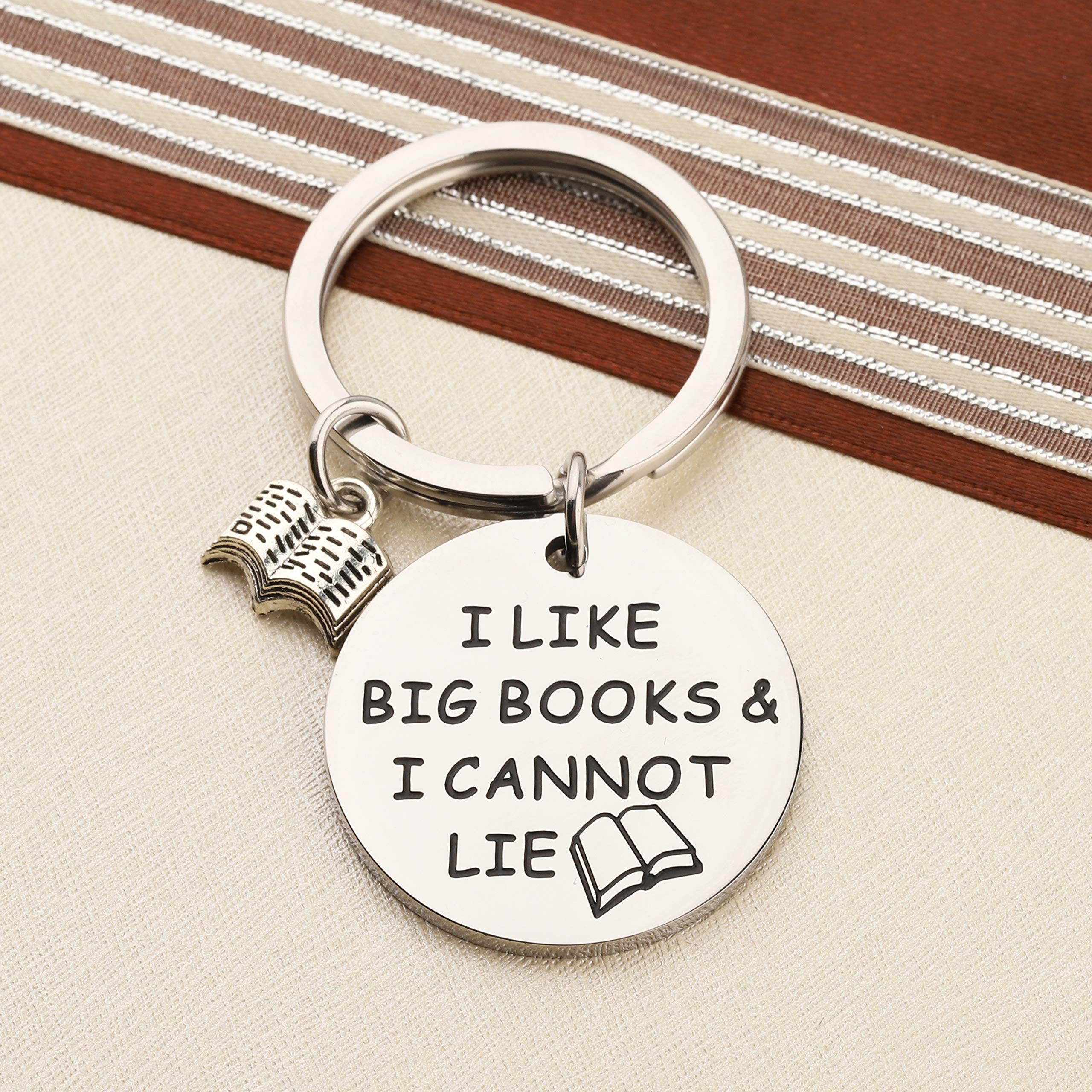 BEKECH Book Keychain Bookworm Gift Book Lover Gift I Like Big Books and I Cannot Lie Keychain Book Lovers Reading Jewelry Book Club Gift Librarian Gift (Silver)