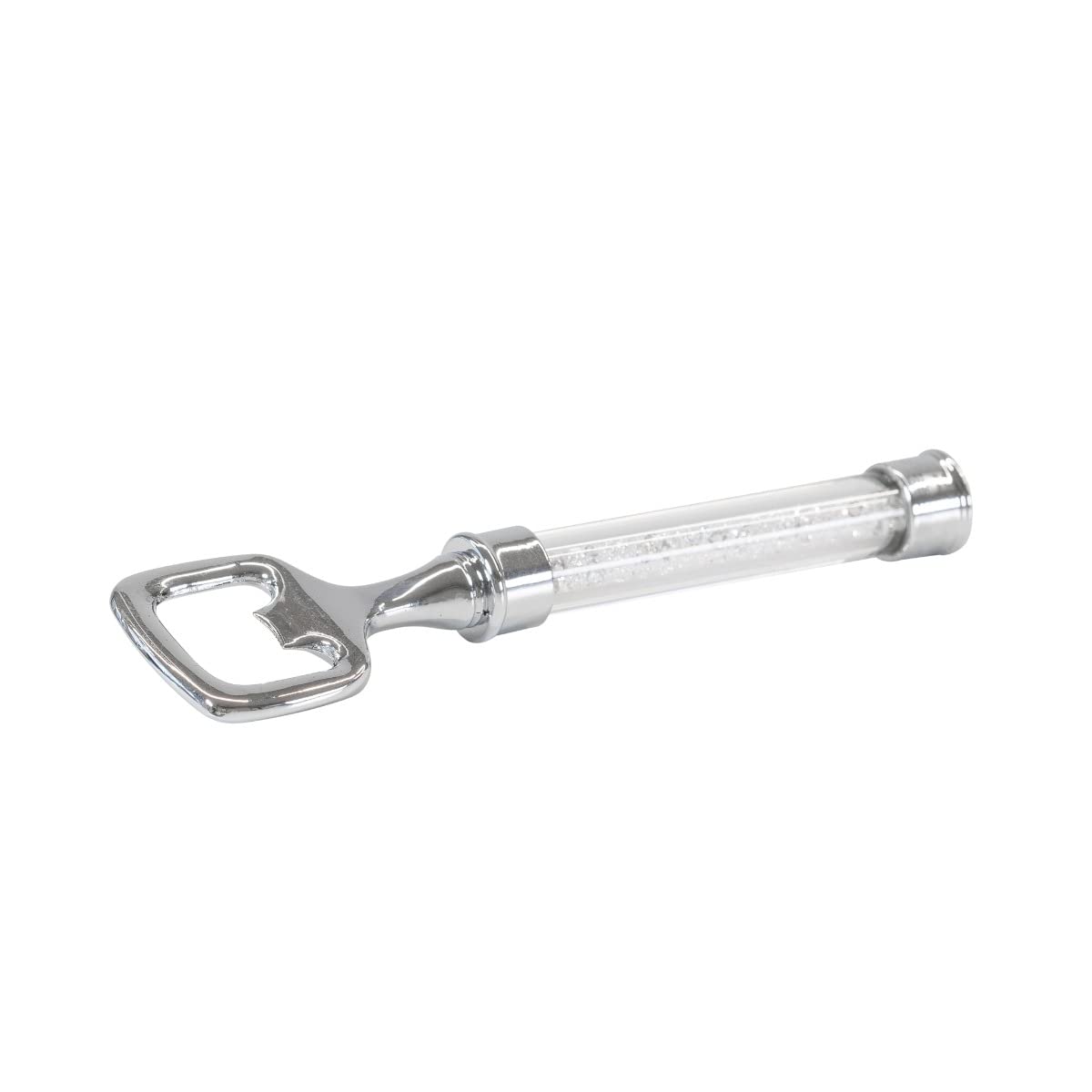 Crystal-Filled Bottle Opener, Glass Handle, Stainless Steel, Gift Box, For Glamorous Home Bar or Kitchen, Silver, 5", Sold Individually