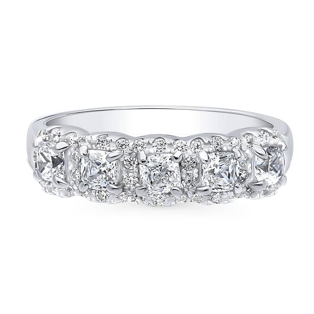 BERRICLE Sterling Silver 5-Stone Cubic Zirconia CZ Fashion Anniversary Ring for Women, Rhodium Plated Size 7.5