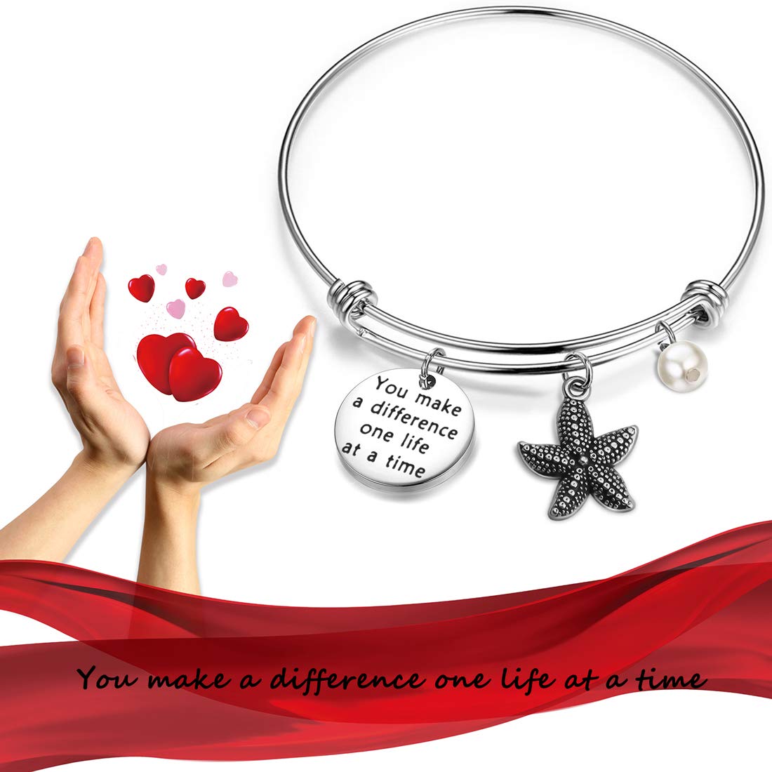 bobauna You Make A Difference One Life At A Time Starfish bracelet Appreciation Gift For Volunteer Social Worker (make difference bracelet)