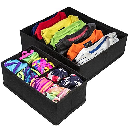 SorbusĀ® Set of 4 Foldable Drawer Dividers, Storage Boxes, Closet Organizers, Under Bed Organizer (Black)