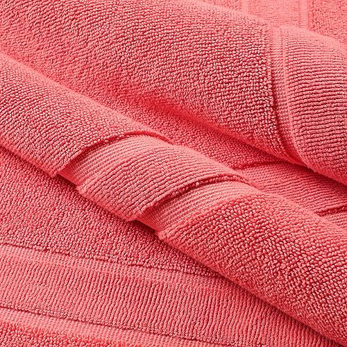 GLAMBURG Premium Cotton 20x32 inch 2-Pack Bath Mats - 100% Ringspun Cotton - Luxury Hotel & Spa Quality - 800 GSM - Durable Soft Highly Absorbent - Machine Washable - Coral Orange