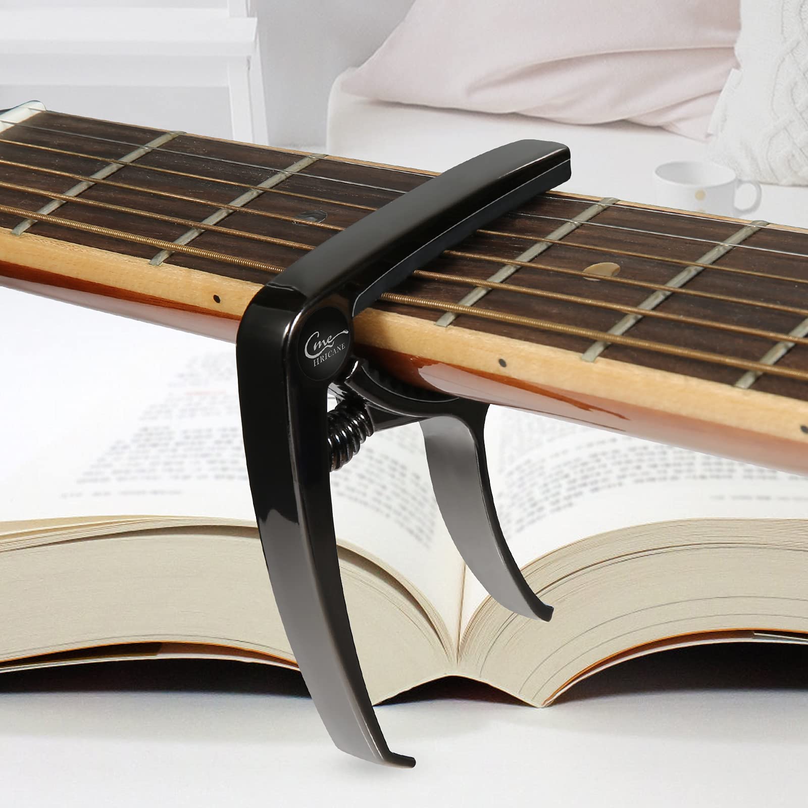 Hricane Guitar Capo for Acoustic and Electric Guitars with 3 Picks, light black Guitar Capo or Ukulele capos, Mandolin, Banjo, Classical Guitar Accessories, made by Steel and Silicone