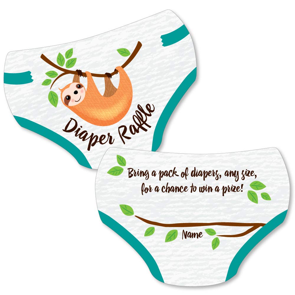 Big Dot of Happiness Let’s Hang - Sloth - Diaper Shaped Raffle Ticket Inserts - Baby Shower Activities - Diaper Raffle Game - Set of 24