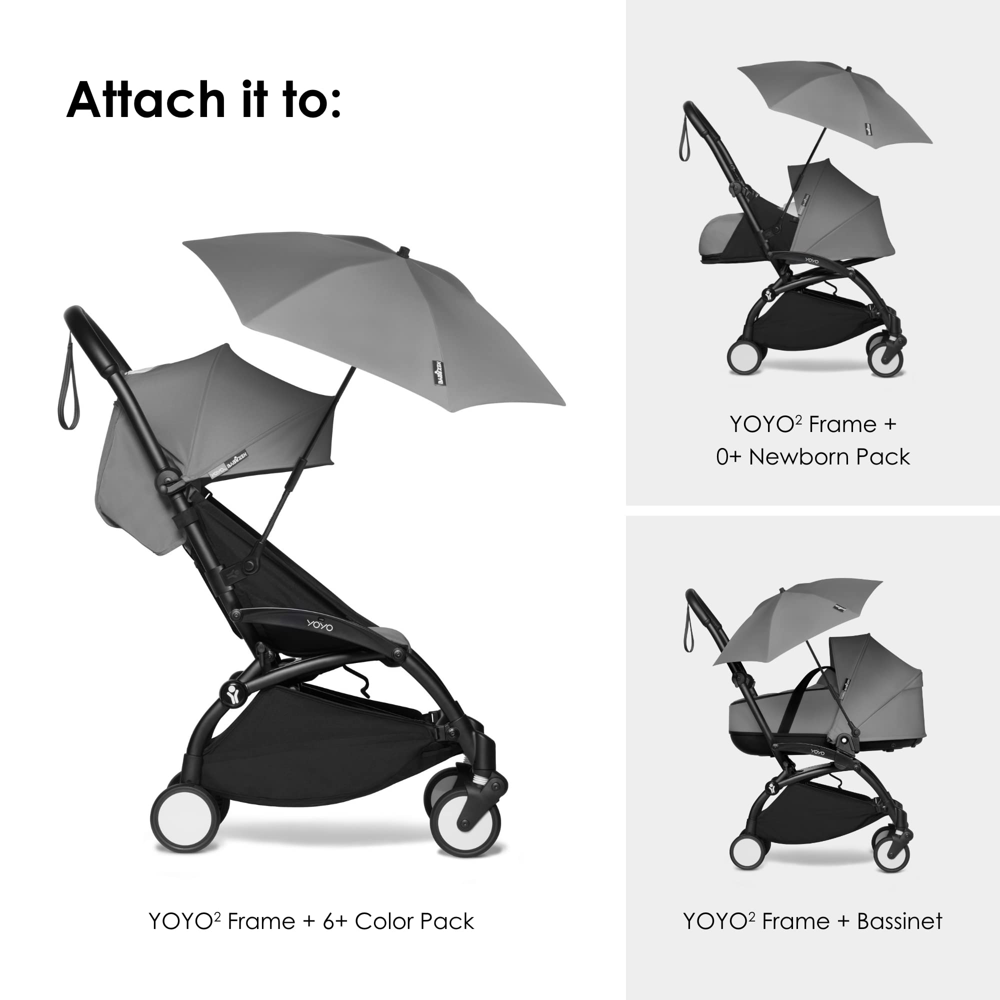 BABYZEN YOYO Parasol, Grey - UPF 50+ Protection - Compatible with The 0+ Newborn Pack, Bassinet, Car Seat & 6+ Color Pack