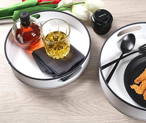 Decorative Coffee Table Tray,Galvanized Round Serving Tray for Living Room, Round Metal Tray for Ottoman or Side Table, Charcuterie Board or Cheese Platter,Set of 2 Countertop Fruit Tray Baskets