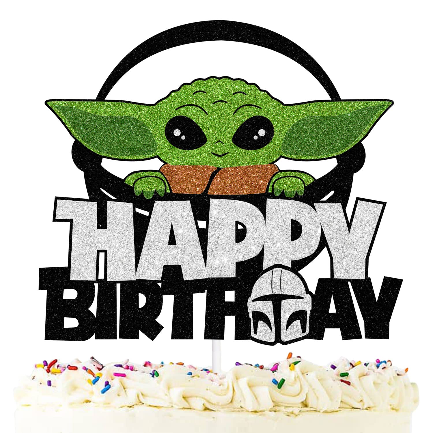 Happy Birthday baby Cake Topper Space Theme Cake Topper black Glitter Birthday boy girl baby Baby Shower Party Decoration LIANGSS