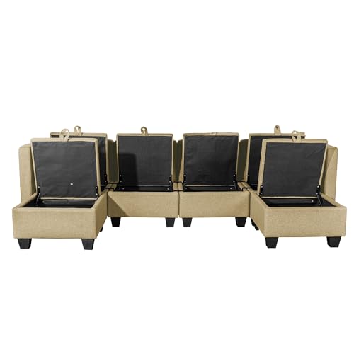 Casa Andrea Milano Modular Sectional Sofa, Linen Fabric Convertible U Shaped Couch with Storage, 6 Seat Modular Sectionals Sofa Couch with Chaise for Living Room