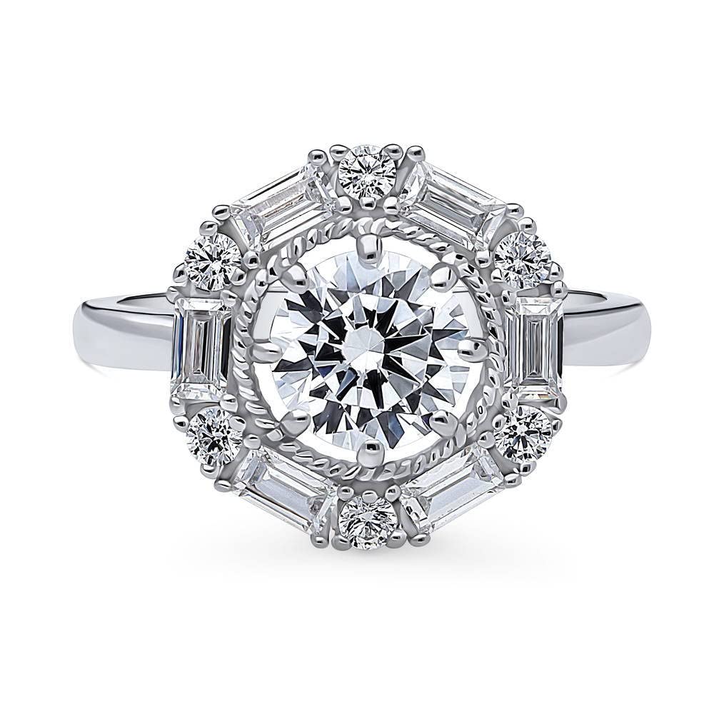 BERRICLE Sterling Silver Halo Wedding Engagement Rings Round Cubic Zirconia CZ Cable Ring for Women, Rhodium Plated Size 7