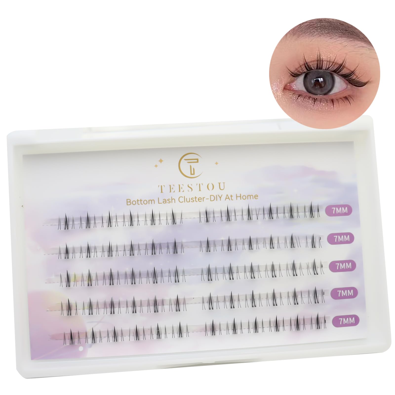 Bottom Lash Clusters DIY Lash Extension TEESTOU 60pcs Lower Individual Lashes Wispy Natural look 7mm Clear Band Wide Stem Under Eyelash Clusters for Daily Makeup (Bottom Lash Extesnion-X02-7mm)