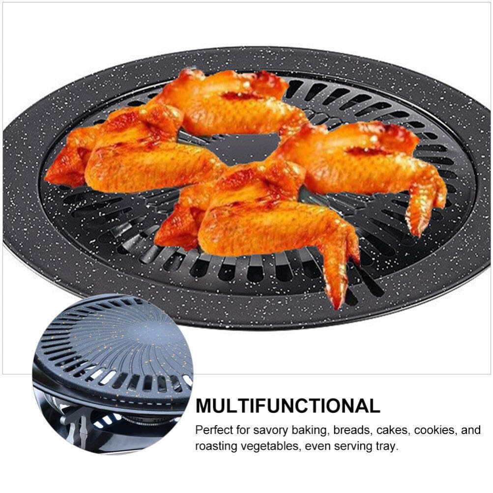 Cabilock Portable Stove Korean Grill Pan Cast Iron Non Stick Indoor Grill Stovetop Plate Round Barbecue Pan Korean Style BBQ Plate Table BBQ Korean BBQ Grill Pan Cheesecake Pan