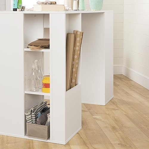 South Shore Crea Counter-Height Craft Table with Scratchproof Surface and Interchangeable Modules - 4 baskets included, Pure White