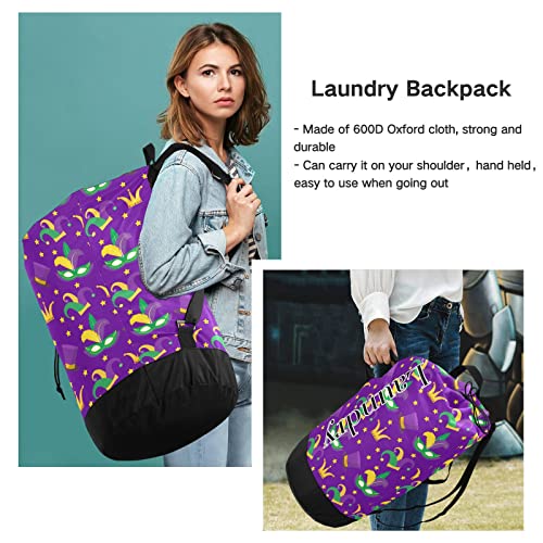 Kigai Mardi Gras Theme Laundry Bag, Drawstring Closure Dirty Clothes Bag Large Travel Camp Durable Tear Resistant Backpack Storage Bag - 14.5 X 29.3 in