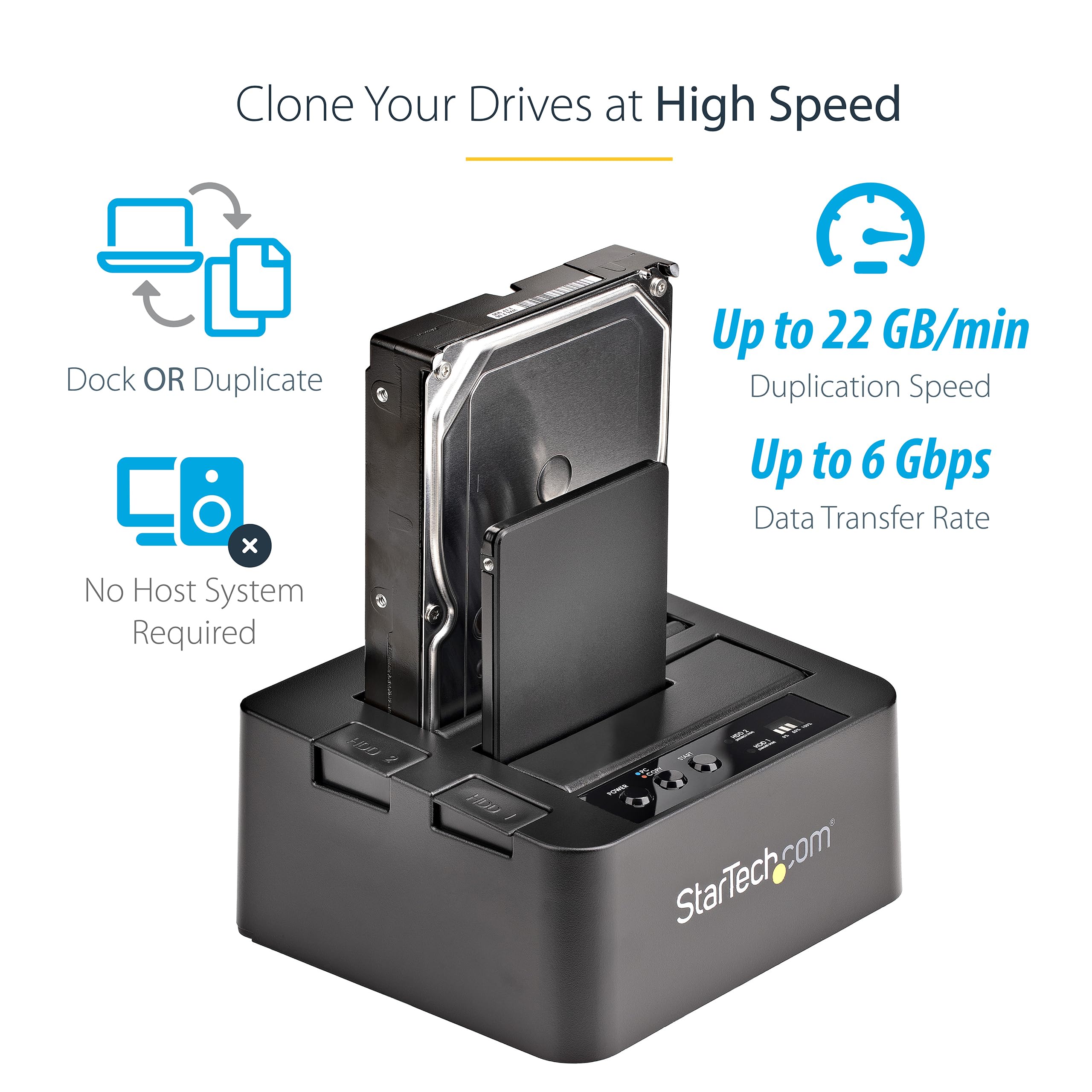 StarTech.com Standalone Hard Drive Duplicator, External Dual Bay USB 3.0 (5 Gbps) / eSATA to 2.5/3.5" SATA III HDD/SSD Cloner/Copier, Hard Disk Docking Station, Cloning/Recovery (SDOCK2U33RE),Black