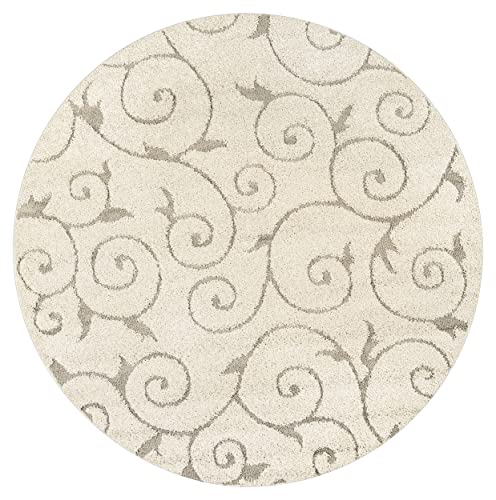 nuLOOM Vine Swirls Maisha Shag Area Rug, 5' 3" Round, Cream