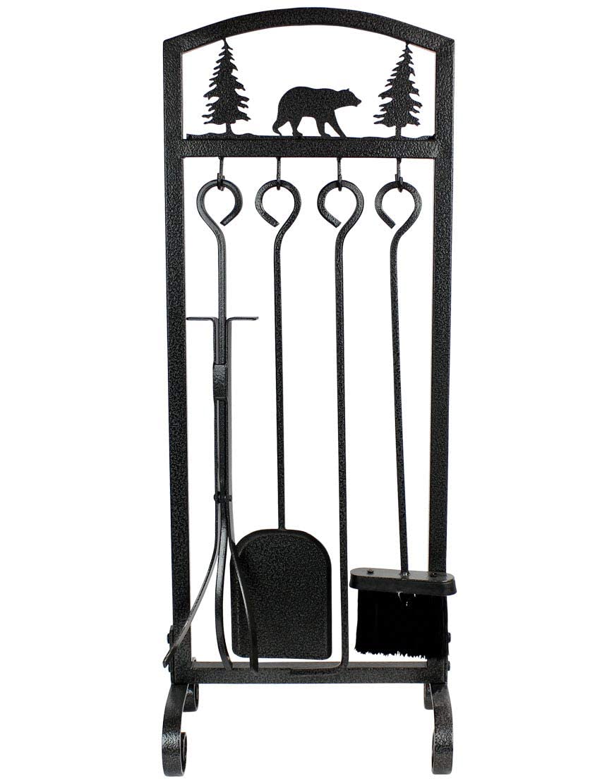 MYFIREPLACEDIRECT 5 Pieces Fireplace Tool Set Strength Wrought Iron, Fire Place Toolset Indoor Outdoor Hearth Accessories Kit with Fireplace Brush, Fire Poker, Firewood Tong, Fireplace Shovel, Glove